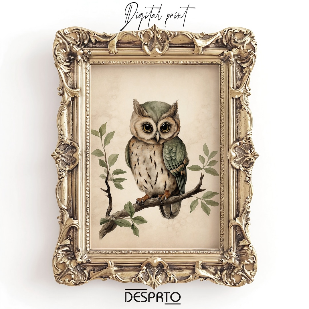 Boho Baby Owl Printable, Portrait Owl Wall Print, Dark Academia Decor ...