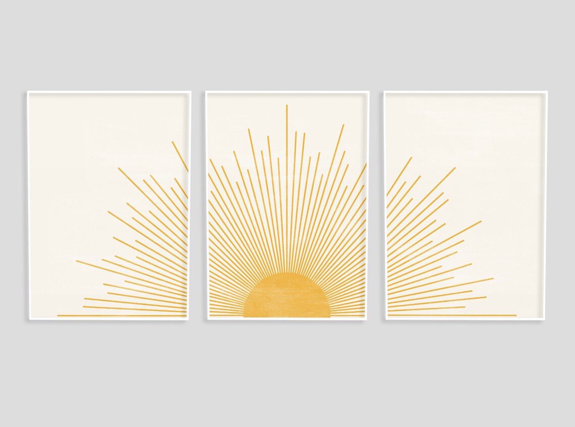 Sun Art Set of 3 Prints, Sun Print, Sunset Digital Download, Boho ...