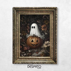 Ghost With Pumpkin in Fall Flower Forest, Dark Academia, Cottagecore ...
