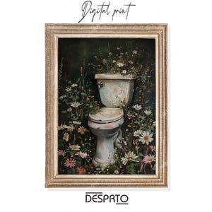 Floral Toilet Print, Botanical Bathroom Toilet Flower Vintage Poster ...