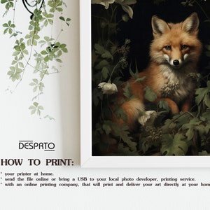 Fox in Moody Forest Print, Fox Botanical Print, Dark Academia Painting ...