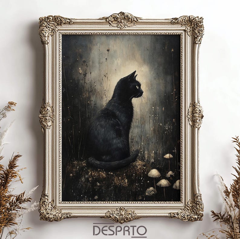 Black Cat Print, Moody Cat Vintage Poster, Dark Academia Printable ...