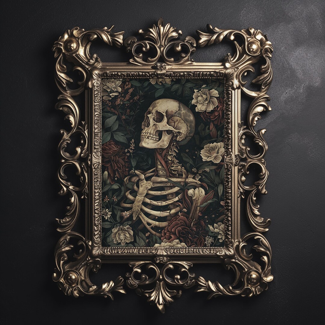 Floral Skeleton Portrait Print, Anatomical Dark Academia, Halloween ...
