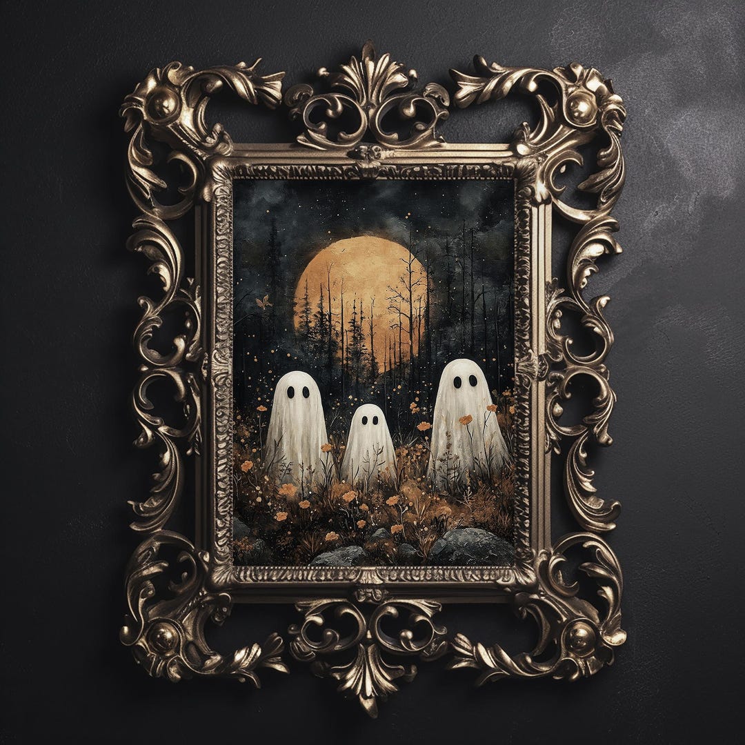 Three Ghosts in Field With Flower, Dark Academia, Cottagecore Spooky ...