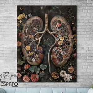 Human Kidney With Flowers Print, Anatomy Gothic Painting, Floral Kidney ...