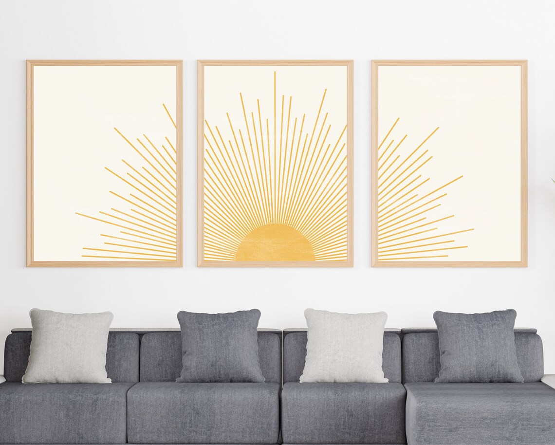Sun Art Set of 3 Prints, Sun Print, Sunset Digital Download, Boho ...