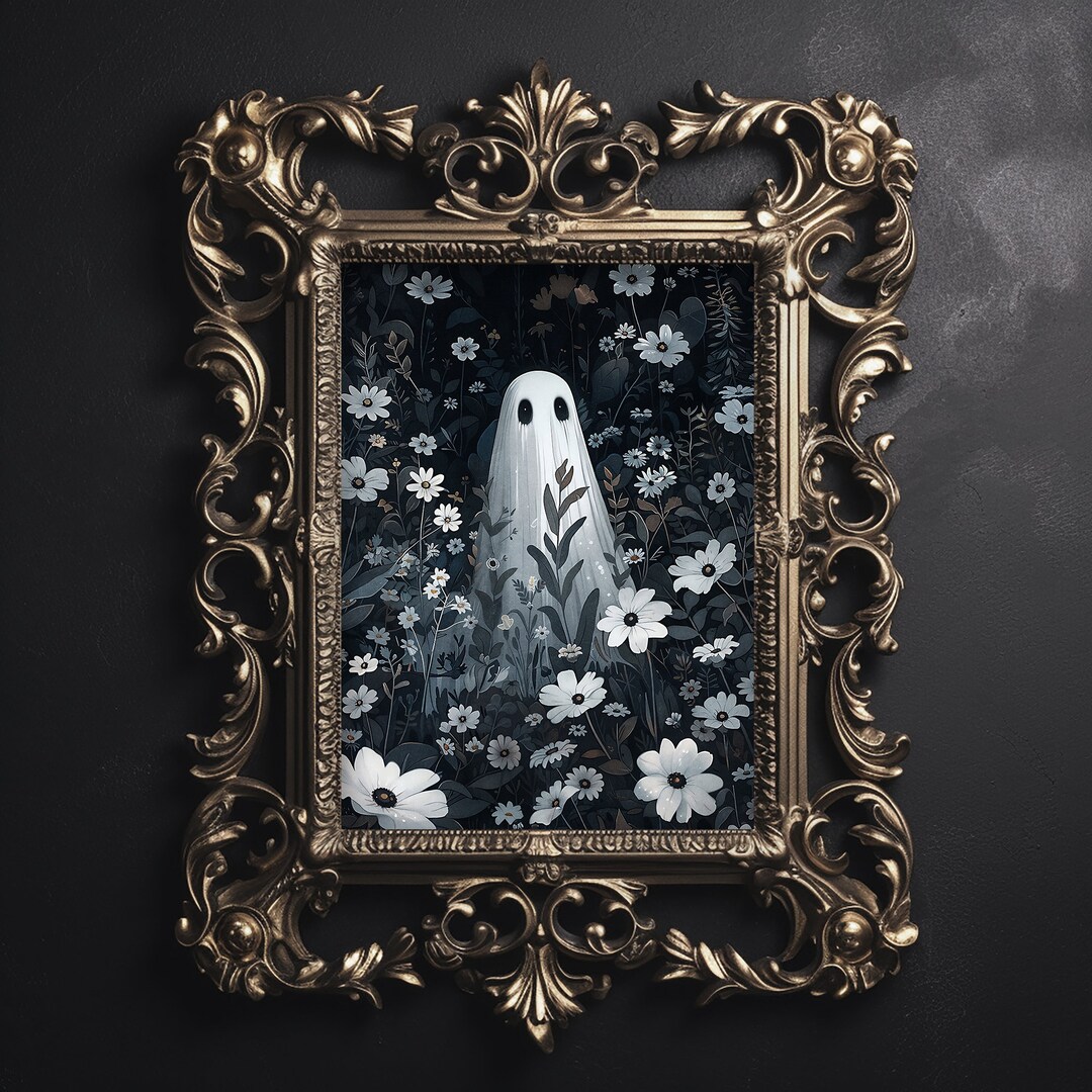 Flower Daisy Ghost Digital Portrait Print, Halloween Printable, Floral ...