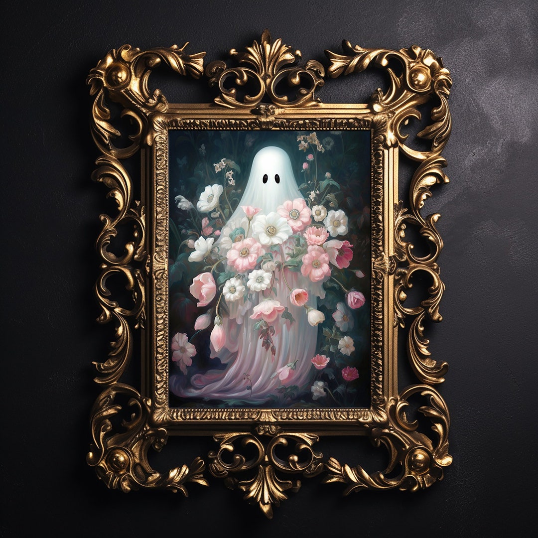 Floral Ghost Portrait Print, Halloween Printable, Spooky Decor, Vintage ...