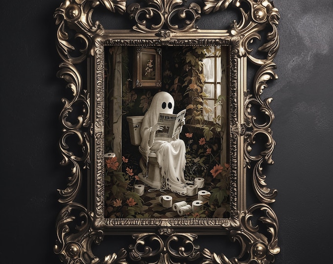 Whimsical Ghost on a Toilet - Handmade Wood Plaque - Fun Halloween Decor - Spooky Bathroom Art ...