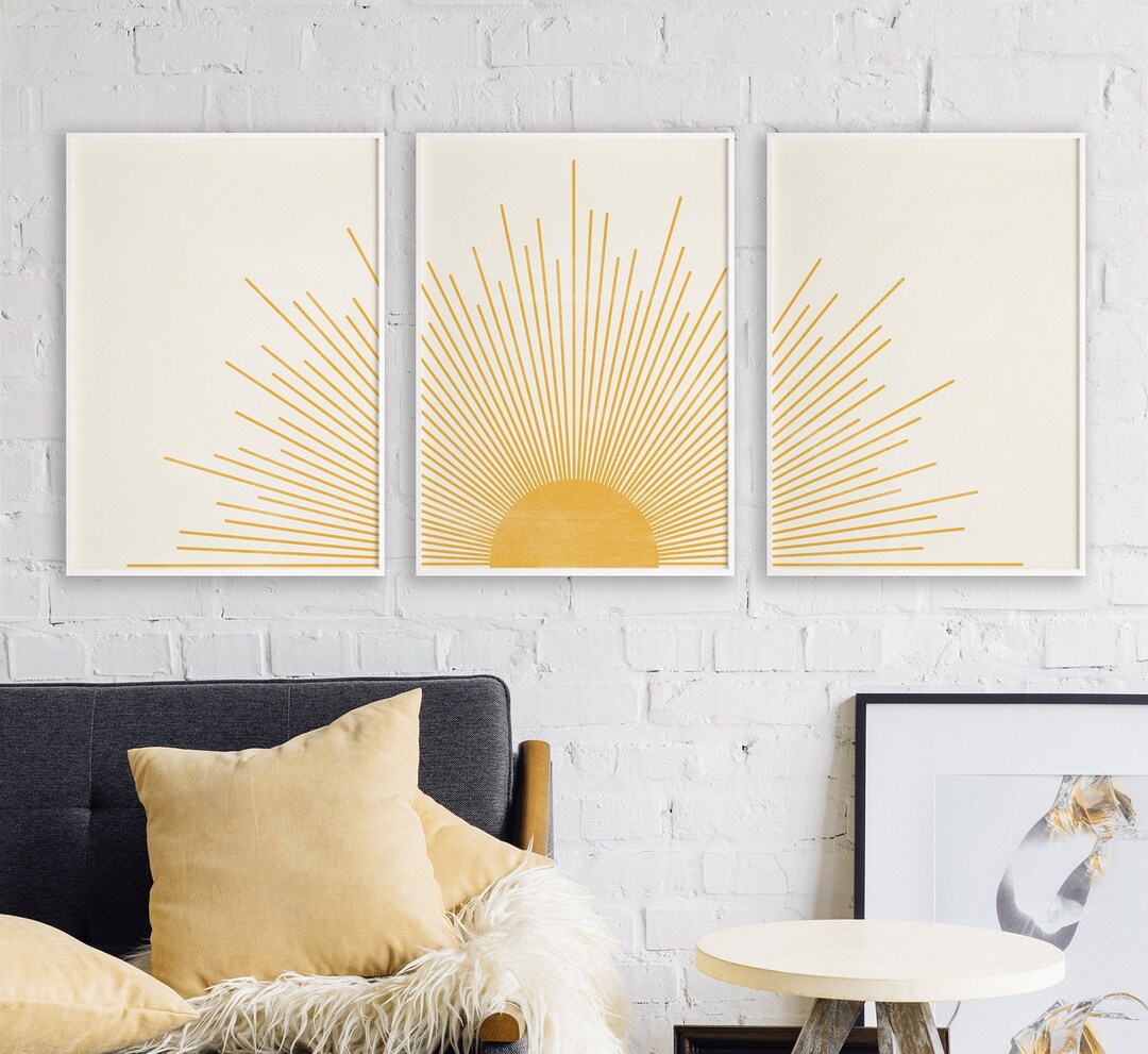 Sun Art Set of 3 Prints, Sun Print, Sunset Digital Download, Boho ...