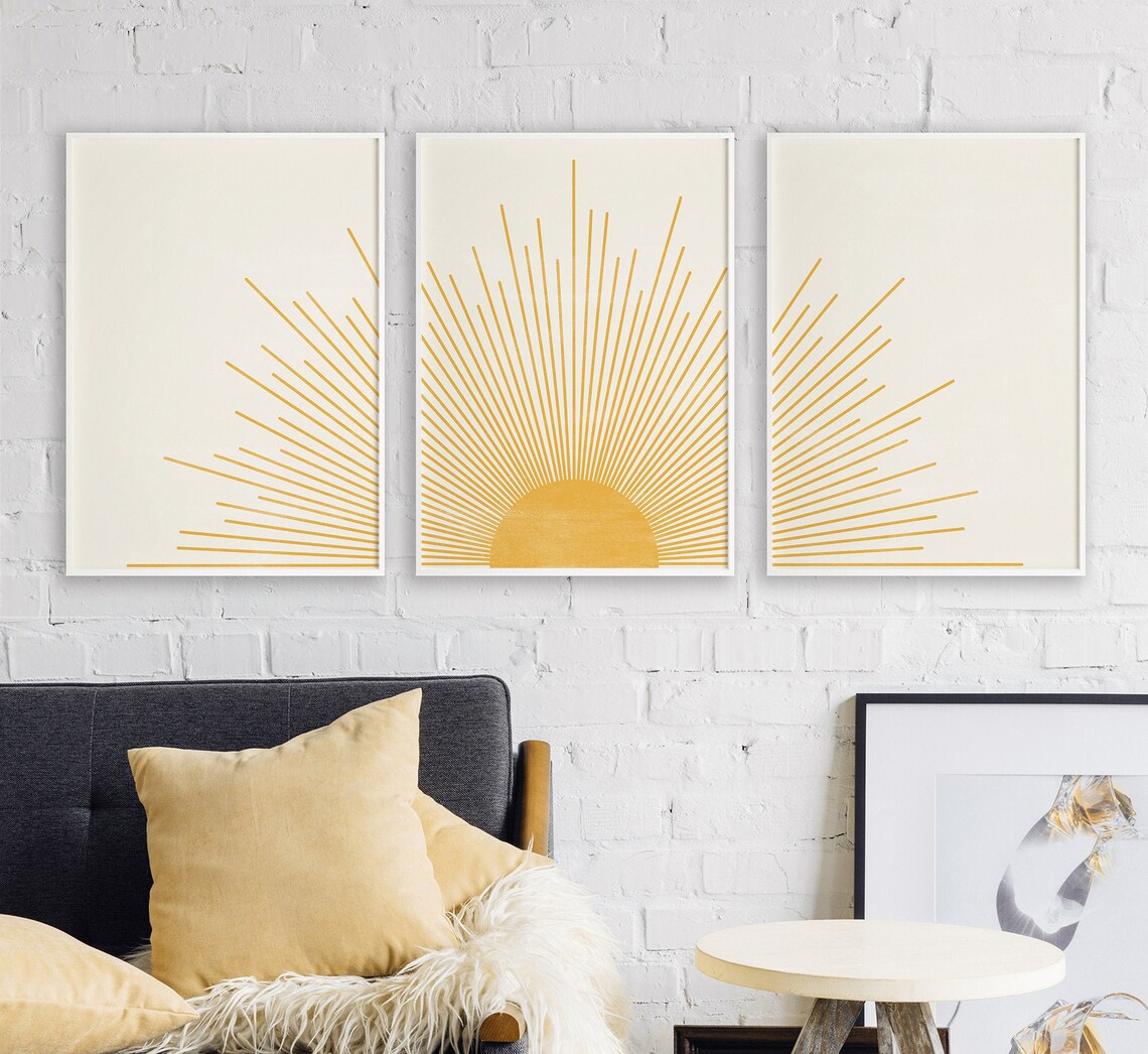 Sun Art Set of 3 Prints, Sun Print, Sunset Digital Download, Boho ...