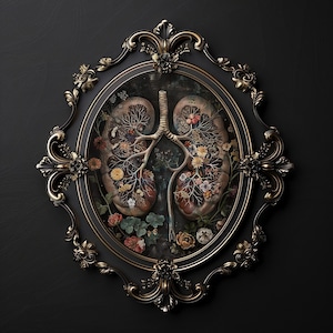 Human Kidney With Flowers Print, Anatomy Gothic Painting, Floral Kidney ...