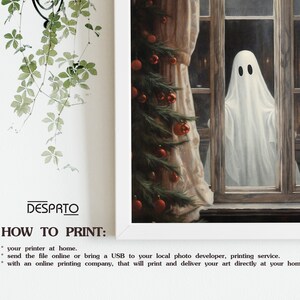 Ghost Peeking in Christmas Window, Christmas Tree Printable, Winter ...