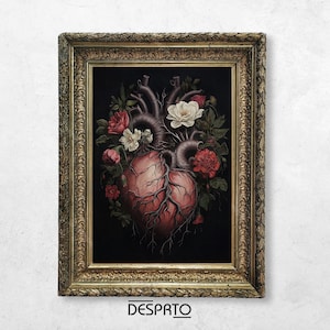 Human Heart With Flowers Print, Macabre Valentine Vintage Poster, Dark ...