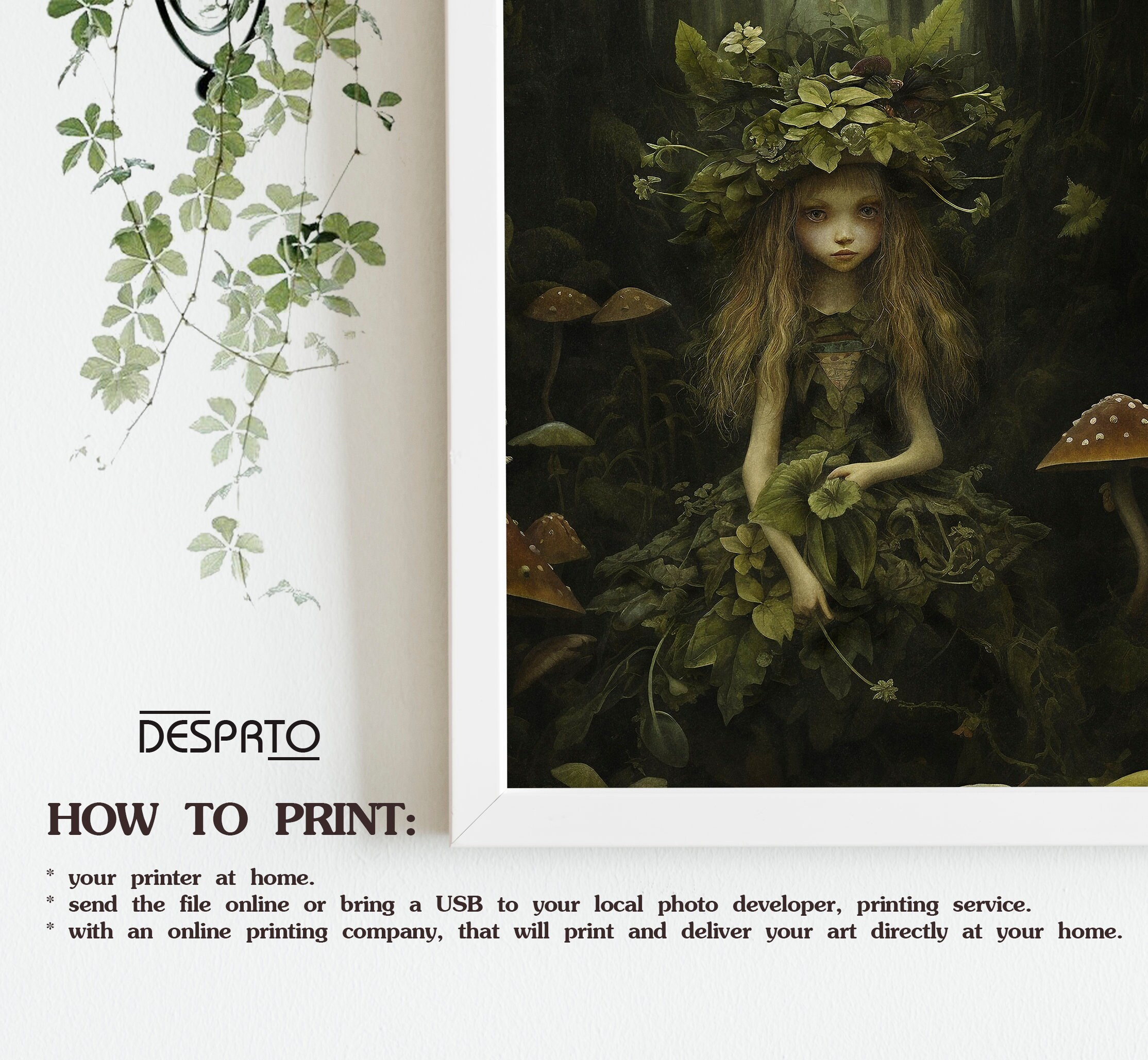 Forest Floral Fairy Moody Sage Green Cottagecore Print, Fairycore Wall ...