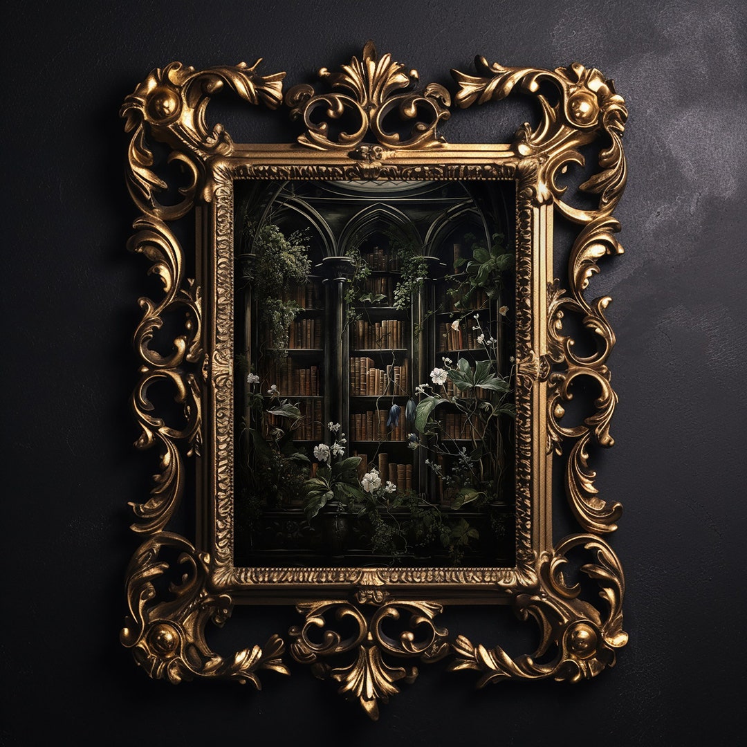 Dark Library Interior, Dark Academia Decor, Goth Home Wall Decor ...