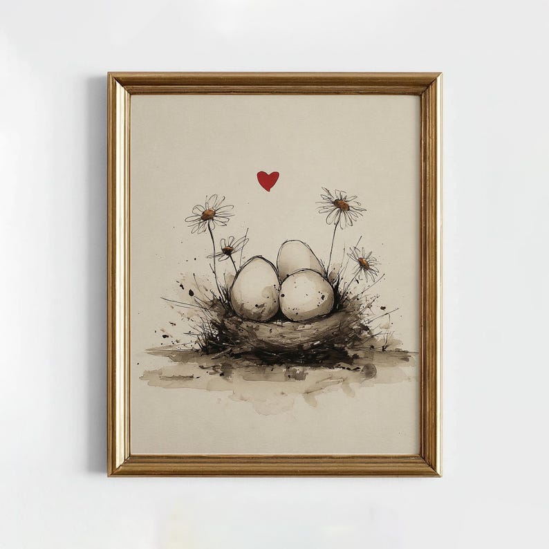 Easter Eggs in Nest Printable Art, Spring Sketch Minimalist Print ...
