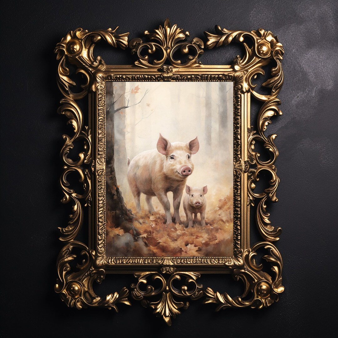 Mommy Pig and Piglet Vintage in the Fall Forest, Cottagecore Print ...
