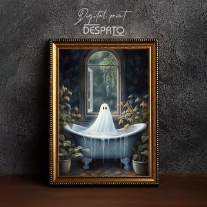Ghost Takes a Bath Tub, Ghost Bathtub Portrait Print, Dark Academia ...