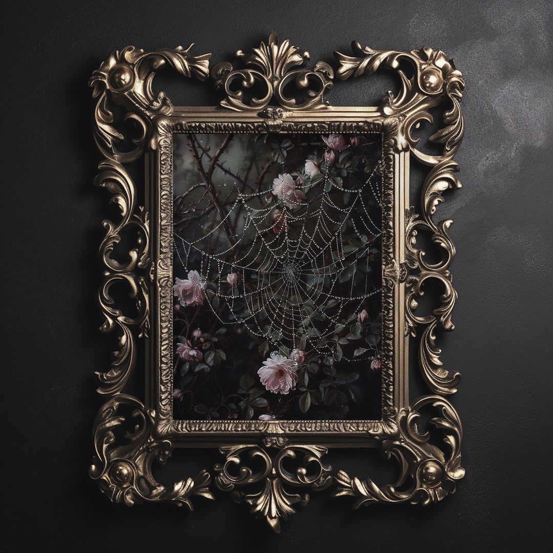 Floral Spider Web Print, Flowers in Cobweb Print, Moody Flower Dark ...