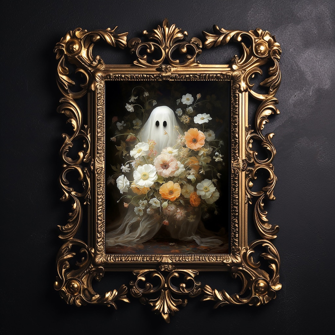 Floral Ghost Portrait Print, Halloween Printable, Spooky Decor, Vintage ...