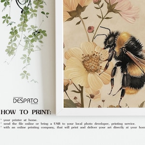 Boho Bee in Yellow Flower Print, Moody Bumlebee Decor, Botanical ...