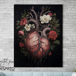 Human Heart With Flowers Print, Macabre Valentine Vintage Poster, Dark ...