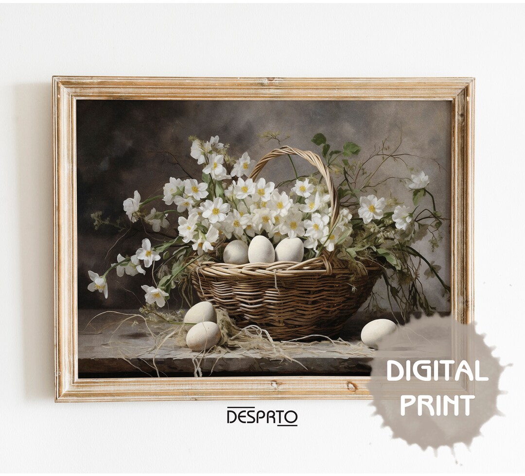 Vintage Easter Flower Basket, Spring Print, Easter Printable, Easter ...