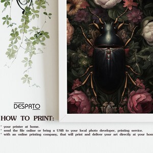 Black Beetle in Dark Flower Garden, Moody Bug Print, Scarab Printable ...