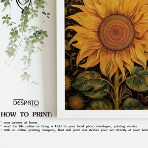 Sunflower Print, Botanical Dark Academia Printable, Flower сottagecore ...