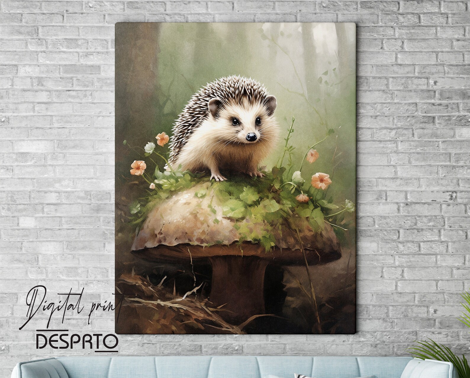 Igel im Wald Wandbild, botanische Malerei, Wald Igel Print, Waldtier ...