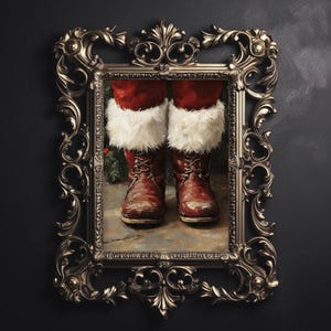 Christmas Santa Boots Art Print, Christmas Vintage Winter Rustic Decor ...