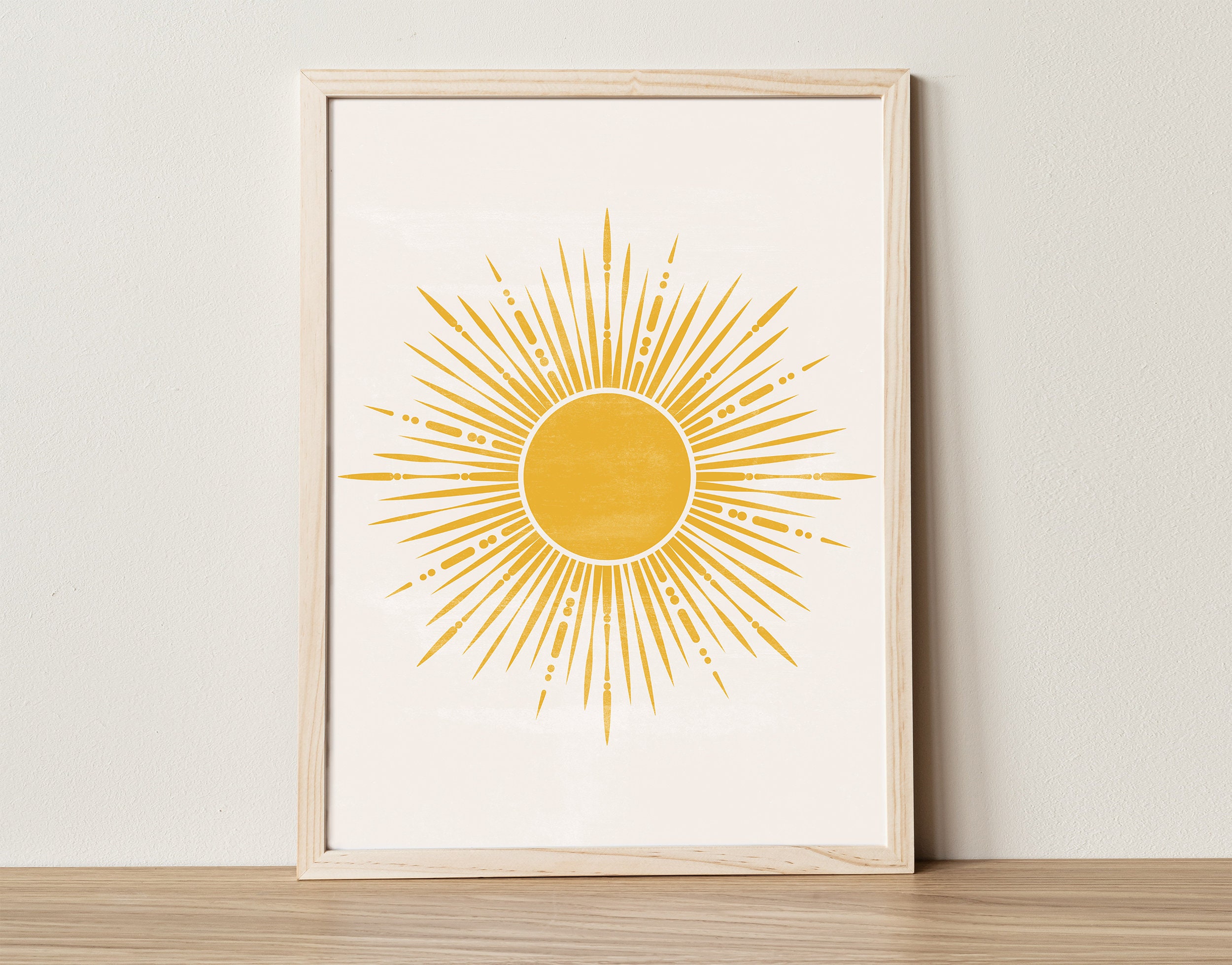 Yellow Sun Poster Colorful Sun Art Mid Century Modern Wall Art | Etsy