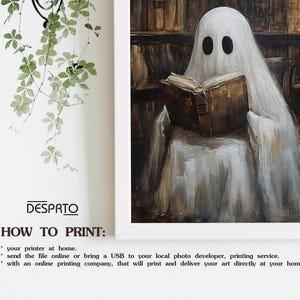 Ghost Reading Books in Library Print, Digital Halloween Decor, Ghost ...