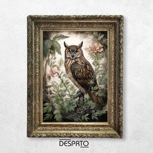 Boho Owl Printable, Portrait Floral Owl Wall Print, Dark Academia Decor ...
