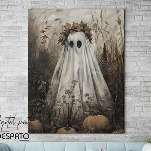 Ghost in Field With Pumpkins, Dark Academia, Cottage Core Spooky Decor ...