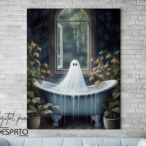 Ghost Takes a Bath Tub, Ghost Bathtub Portrait Print, Dark Academia ...