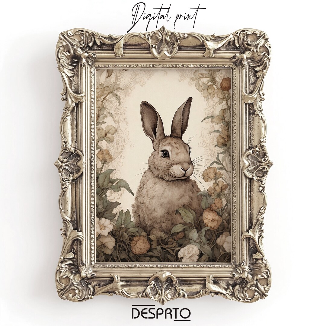 Flower Rabbit Bunny Print, Rustic Hare Cottagecore Print, Animal Wall ...