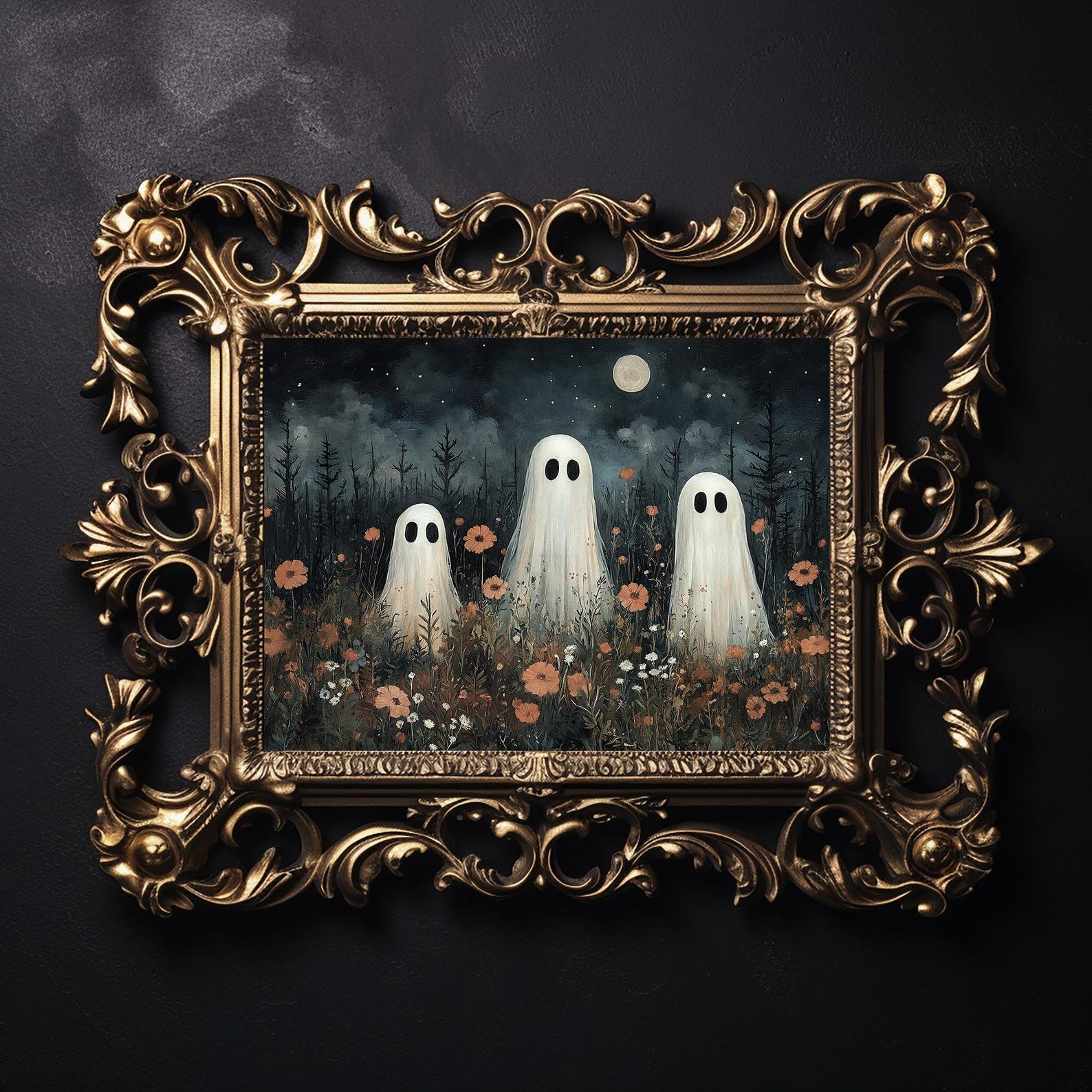 Three Ghosts in Field With Flower, Dark Academia, Cottagecore Spooky ...