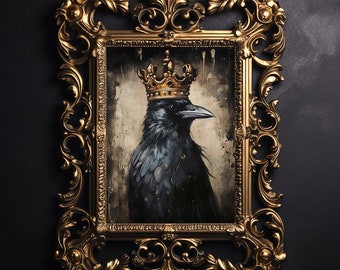 Portrait of a Raven With Crown, King, Vintage Poster, Art, Poster ...