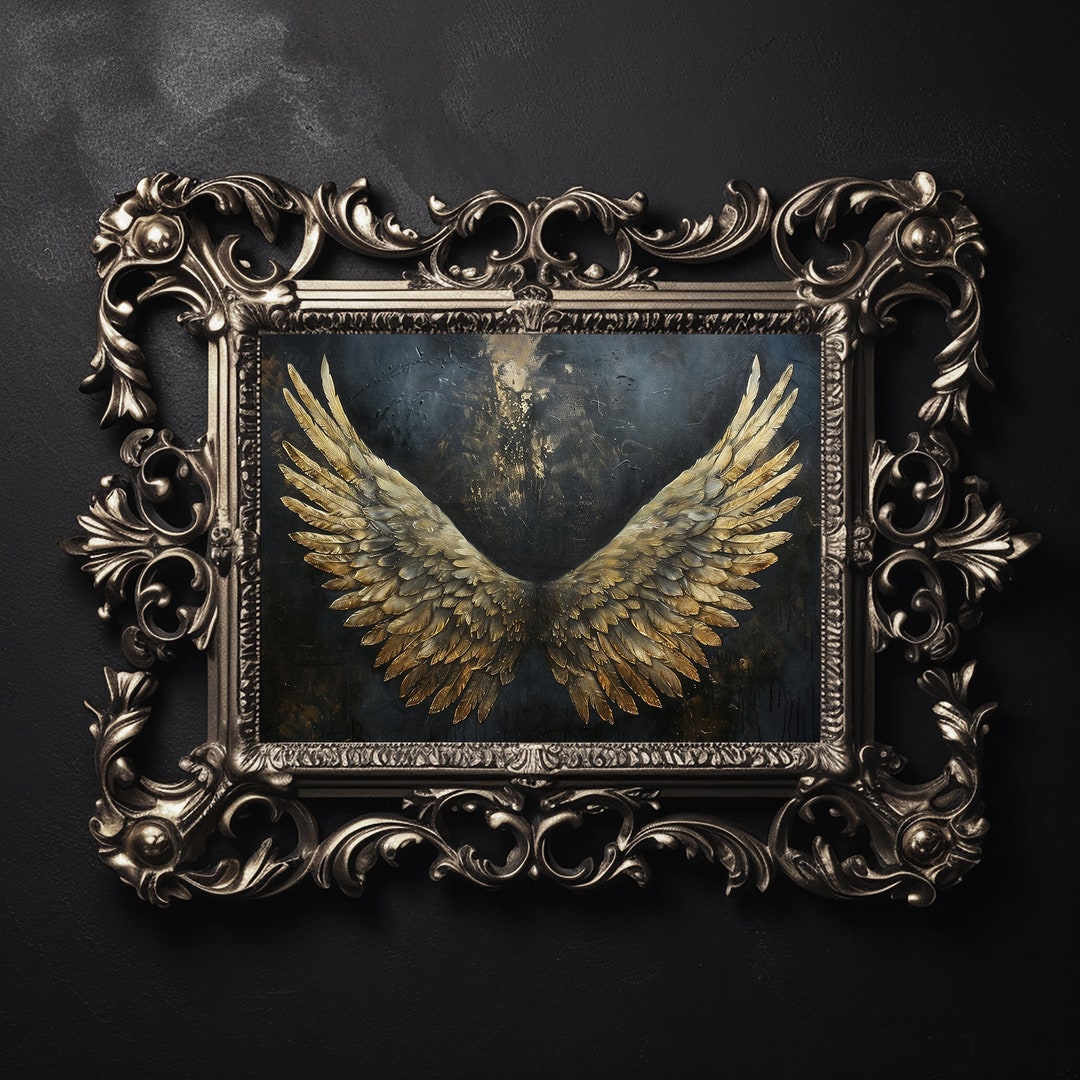 Vintage Gold Angel Wings Print, Moody Angel Wings Wall Decor, Gold ...