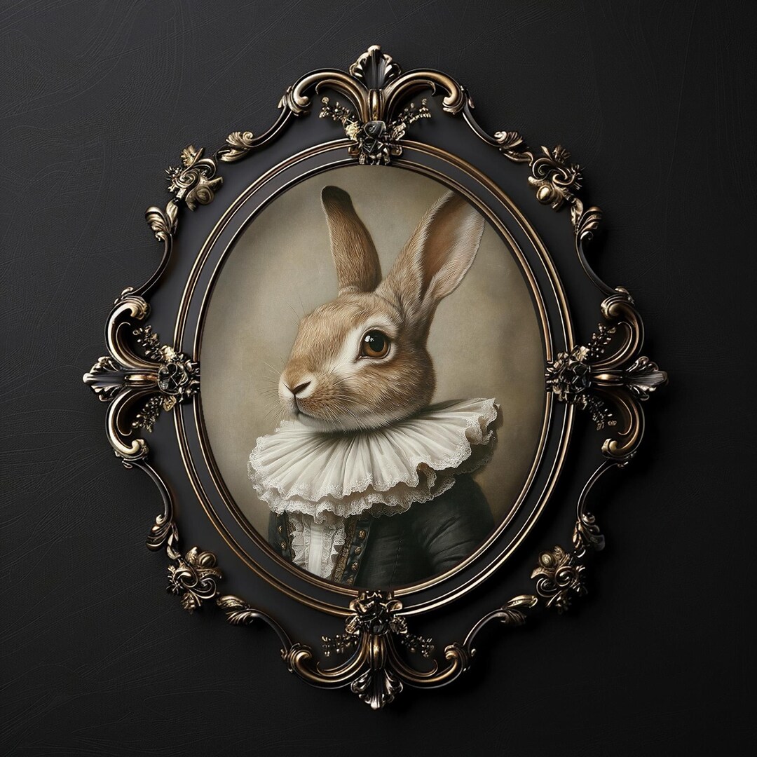 Victorian Rabbit in Dress Print, Dark Academia Painting, Rabbit Gothic ...
