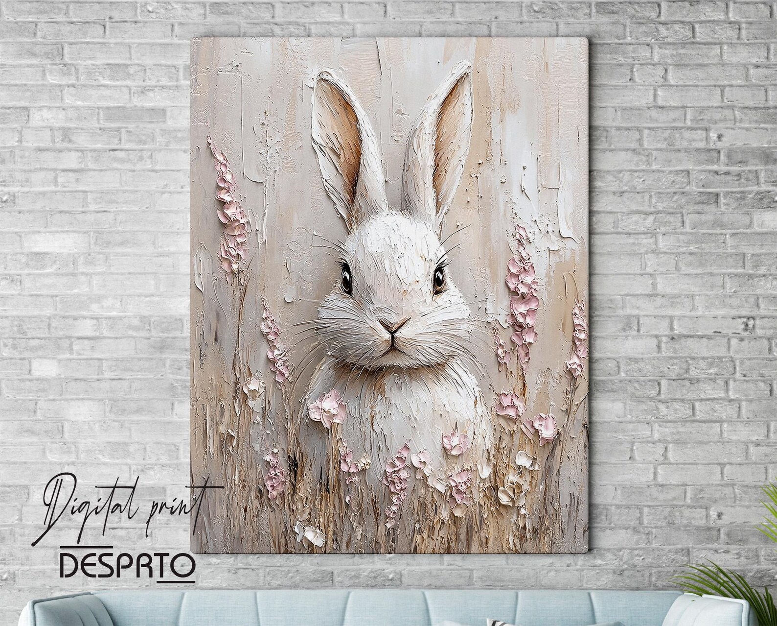 Rabbit Bunny Flower Boho Portrait Print, Easter Farmhouse Decor, Bunny ...