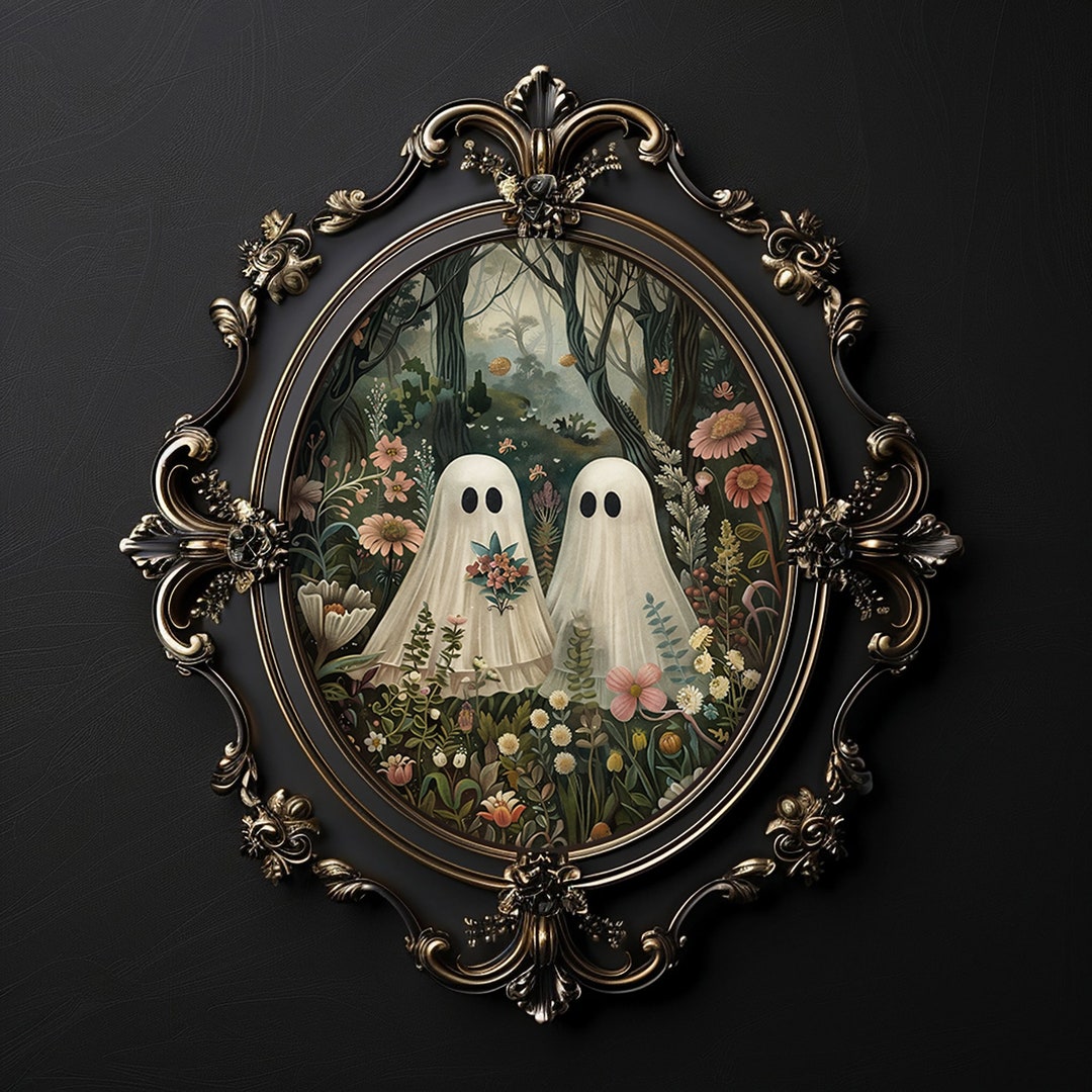Two Wedding Ghosts in Flower Forest Print, Romantic Dark Academia ...