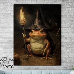 Halloween Witch Frog Vintage Painting, Halloween Toad Dark Academia ...