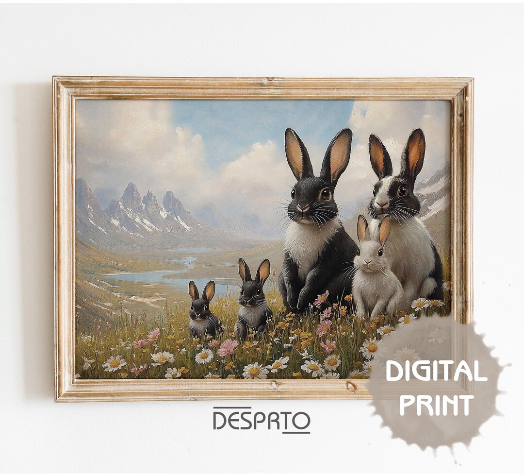 Family of Rabbits Print, Spring Bunny Cottagecore Art, Easter Rabbit ...
