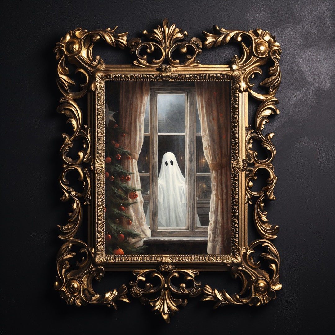 Ghost Peeking in Christmas Window, Christmas Tree Printable, Winter ...