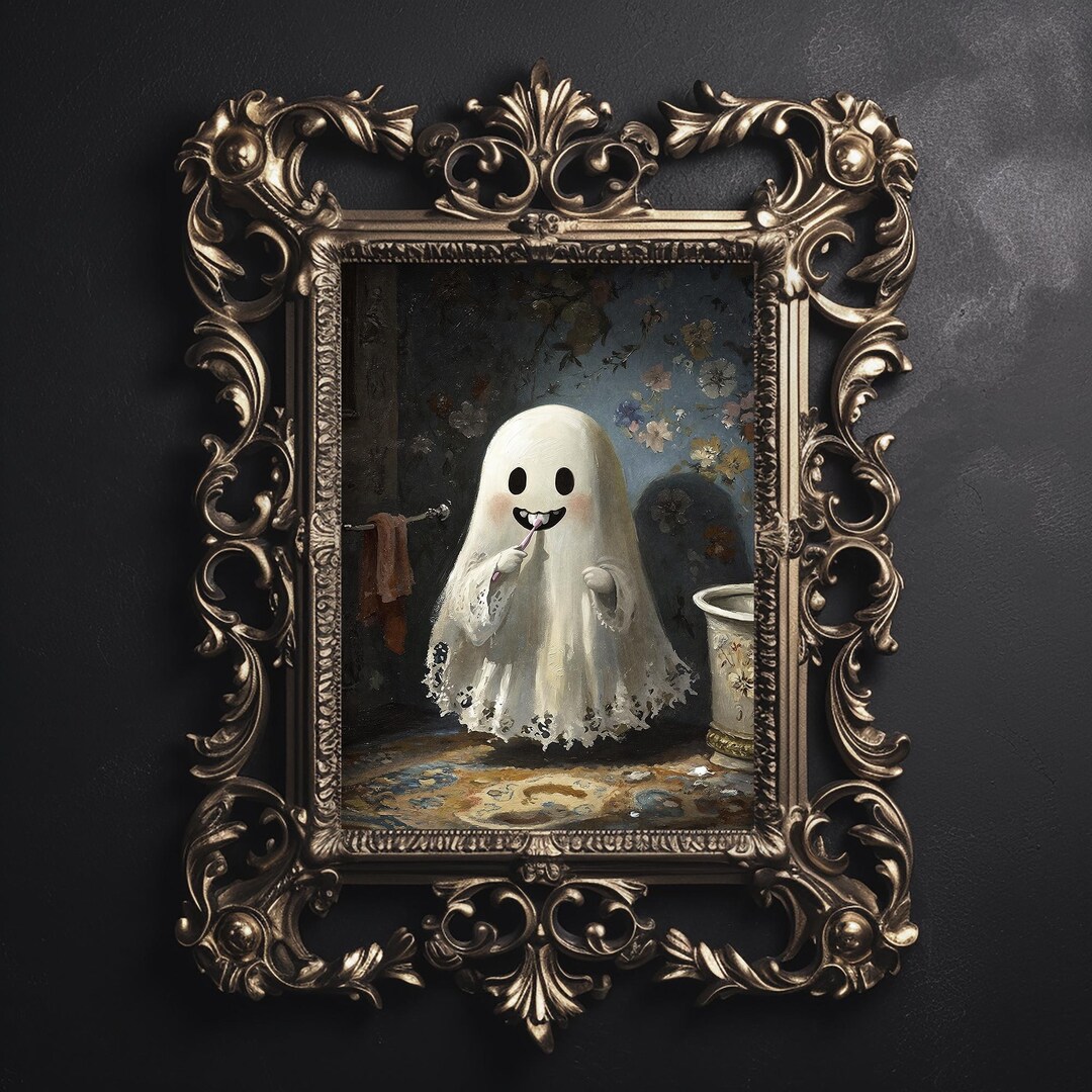 Ghost Brushing Teeth Bathtub Print, Bathroom Dark Academia, Ghost Bath ...