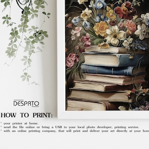 Spring Flower Books Print, Floral Bookstore Vintage Poster, Wildflower ...