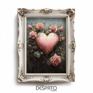 Heart & Roses Valentine's Print, Vintage Romantic Wall Art (digital ...